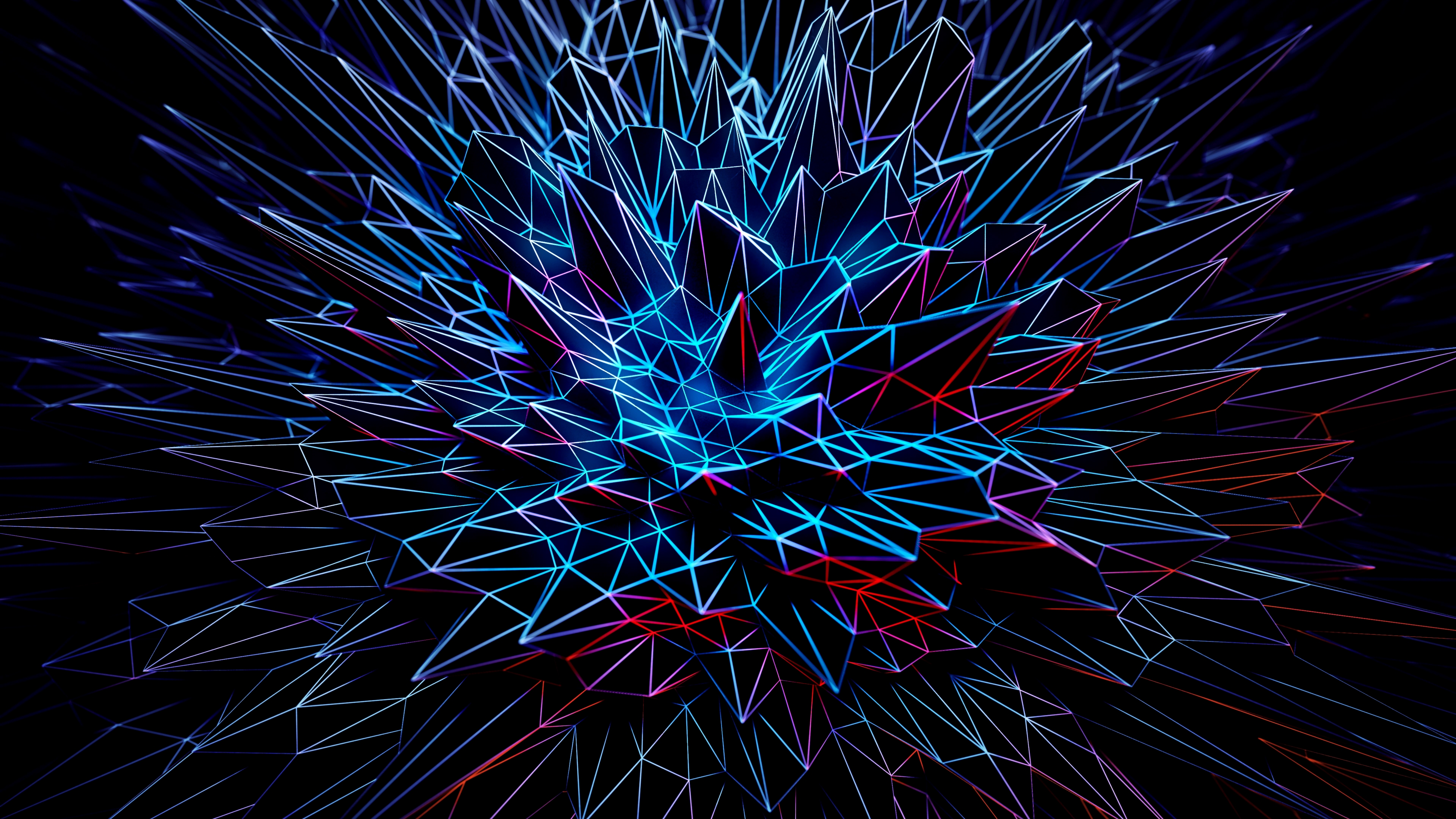 Arte de picos poligonales Neón 3D Fondo de pantalla 8k HD ID:3577