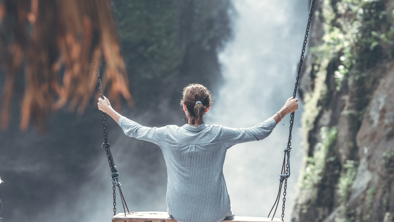 Girl in swing near a waterfall Wallpaper 5k HD ID:4634