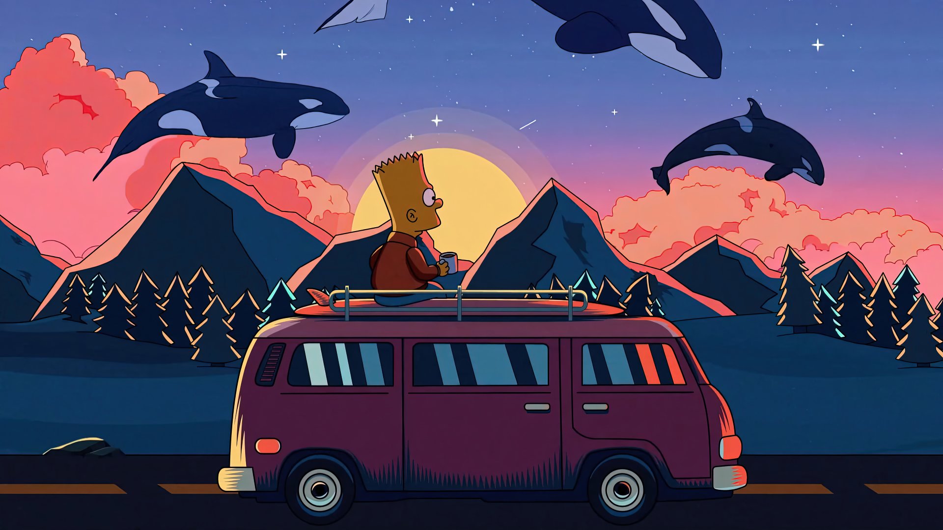 Bart Simpson with coffee at sunrise Wallpaper 4k HD ID:10499
