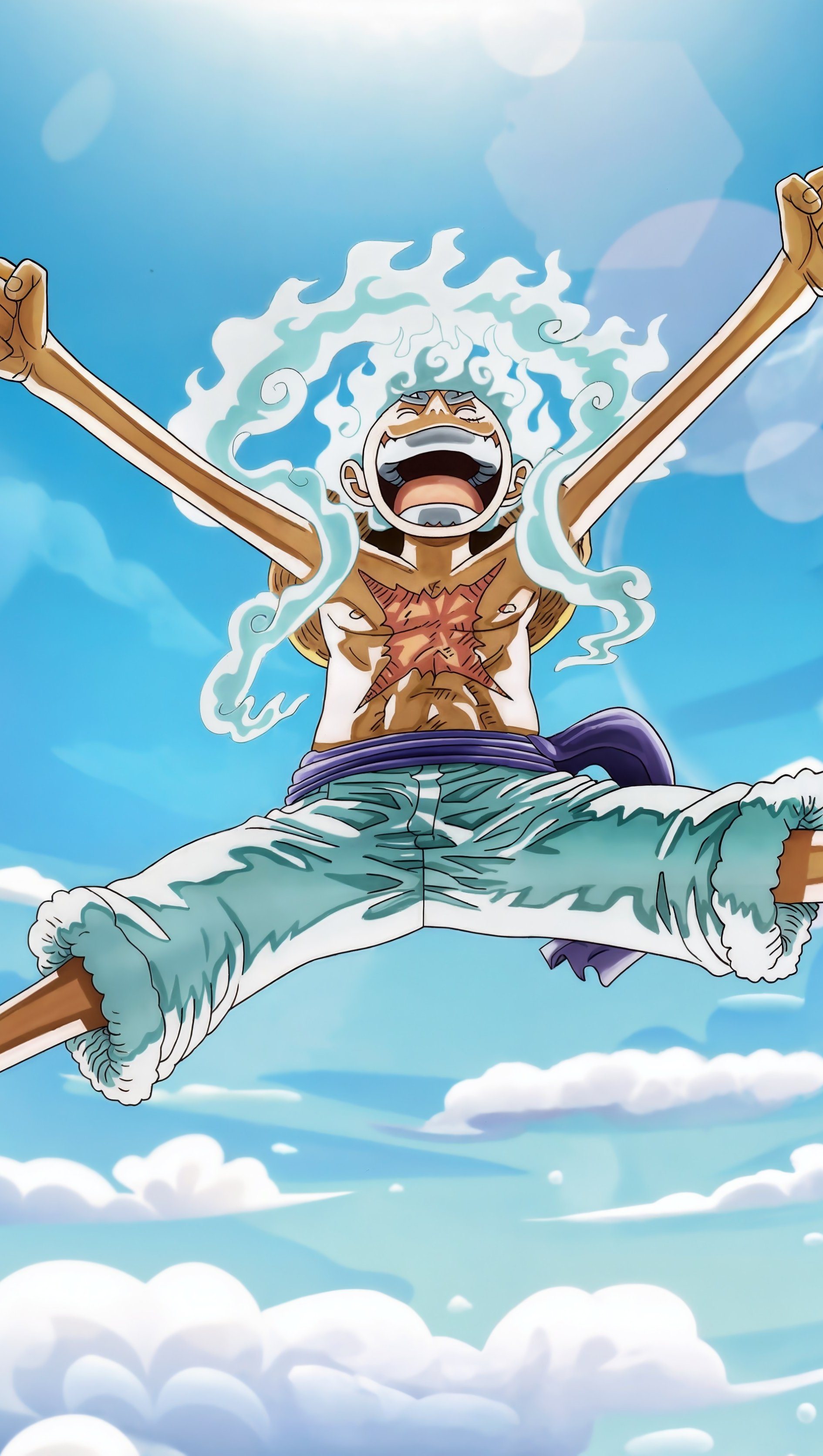 Luffy Gear 5 saltando con las nubes de fondo Anime Fondo de pantalla 4K ...